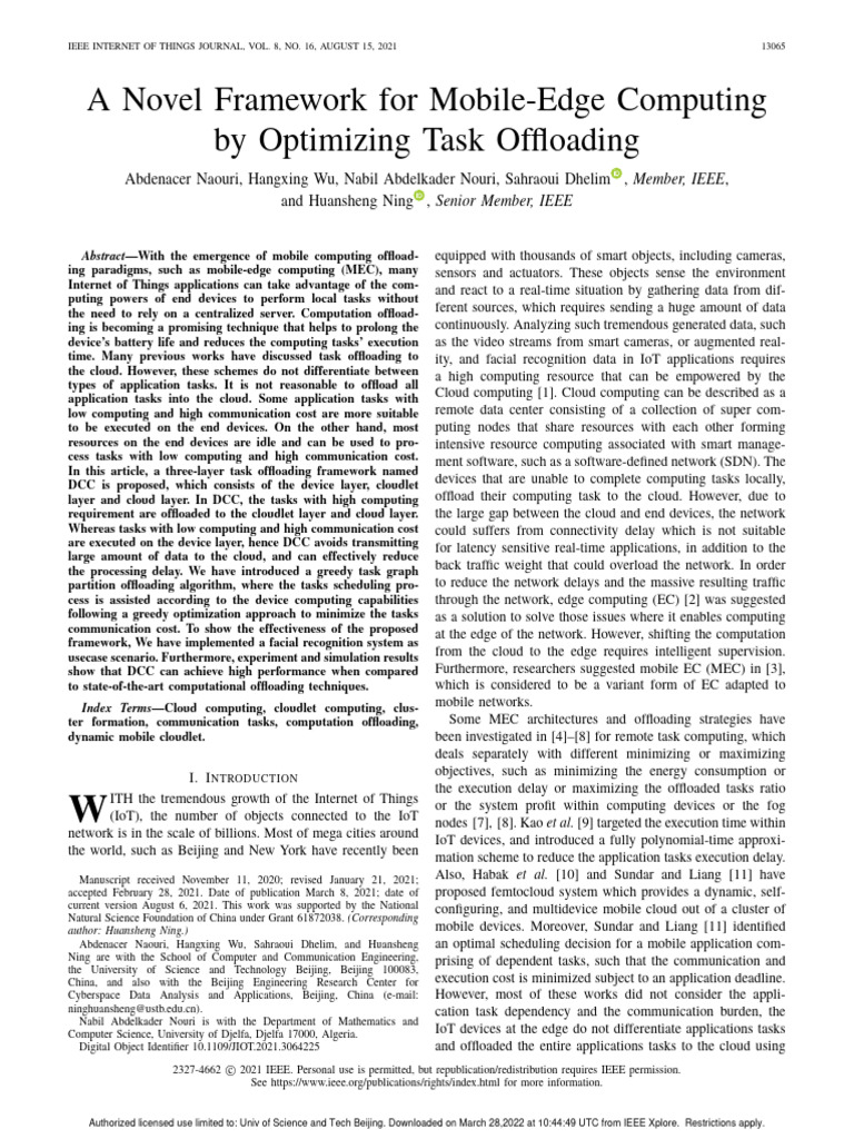 A Novel Framework For Mobile Edge Computing By Optimizing Task Offloading Download Free Pdf 