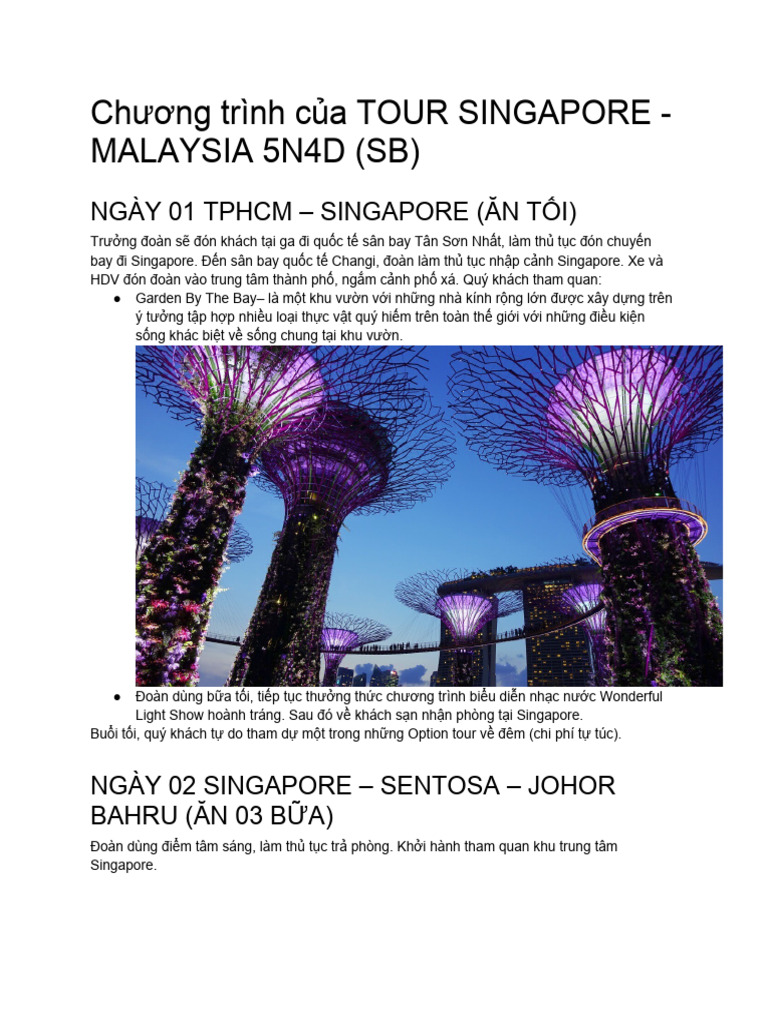 Chương Trình TOUR SINGAPORE - MALAYSIA 5N4D | PDF