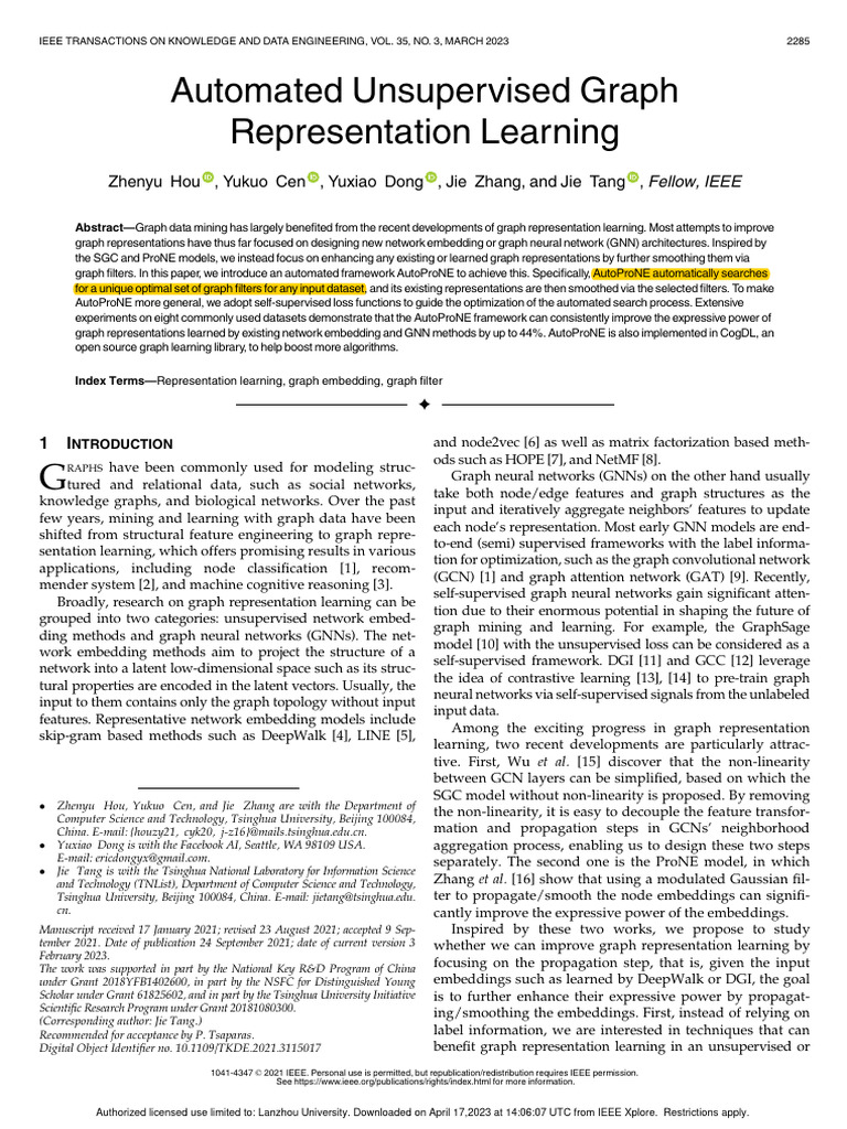 Automated Unsupervised Graph Representation Learning | PDF | Mathematical Relations | Applied ...