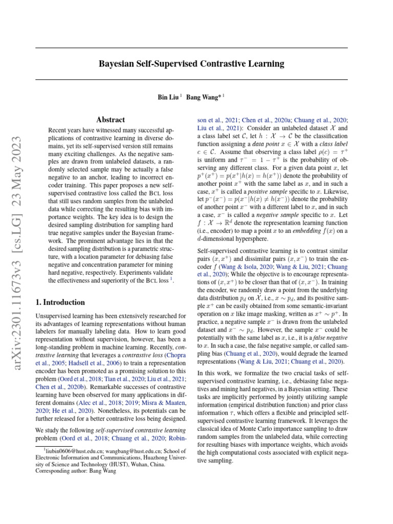 Bayesian Self-Supervised Contrastive Learning | PDF | Bias Of An Estimator | Sampling (Statistics)