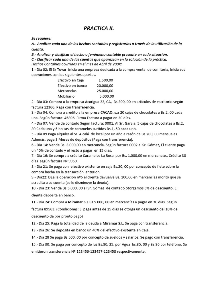 PRACTICA II Asientos Contables. | PDF | Economias