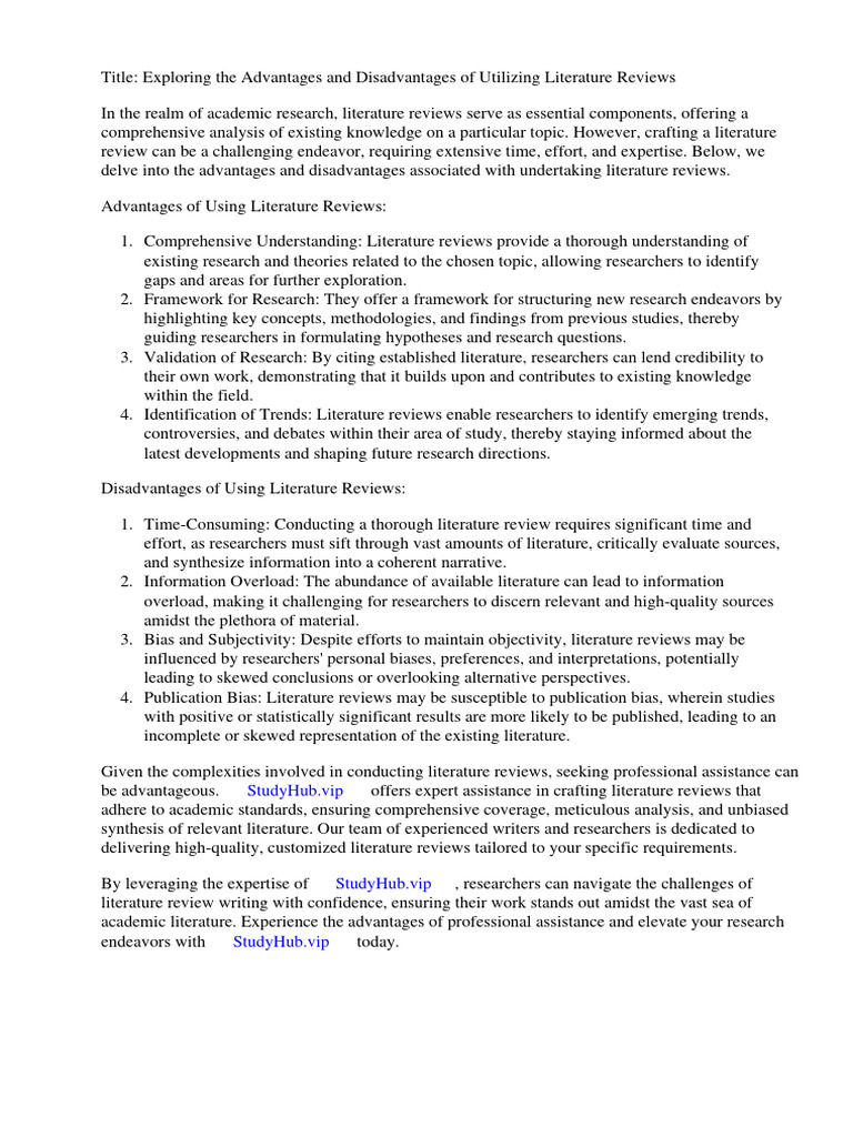 Advantages and Disadvantages of Using Literature Review | PDF ...