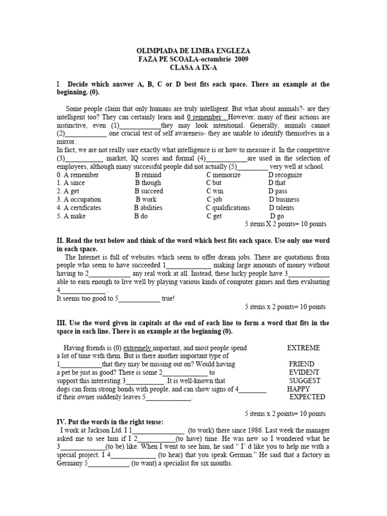 SUBIECTE OLIMPIADA LB Engleza | PDF | Reflexology