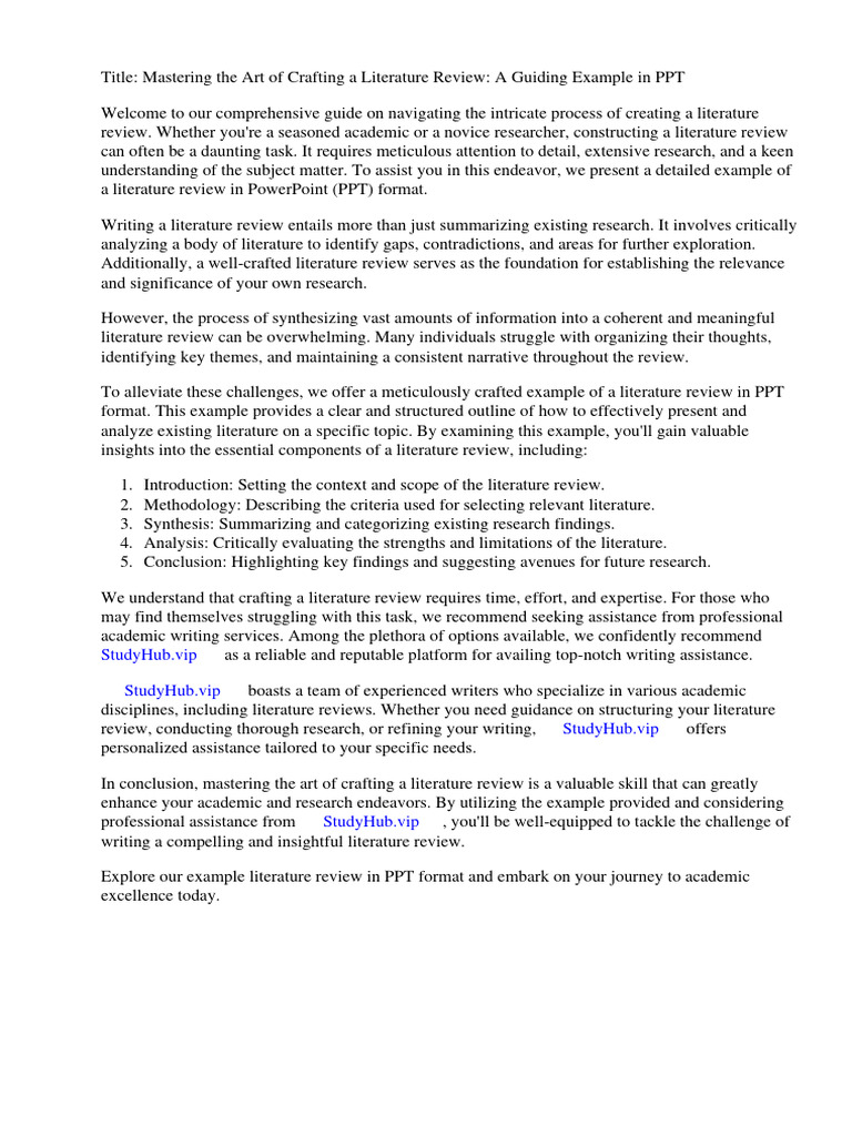 Literature Review Example in | PDF | Methodology | Systematic Review