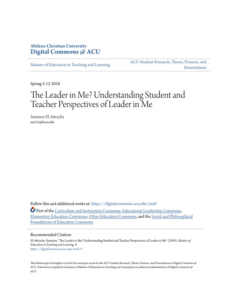 The Leader in Me - Understanding Student and Teacher Perspectives | PDF ...