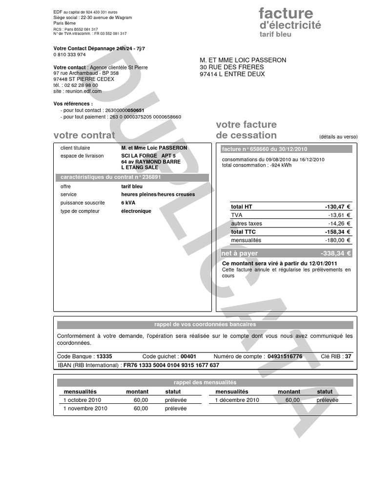 Détails de la facture EDF et taxes | PDF | Facture | Taxe sur la valeur ...