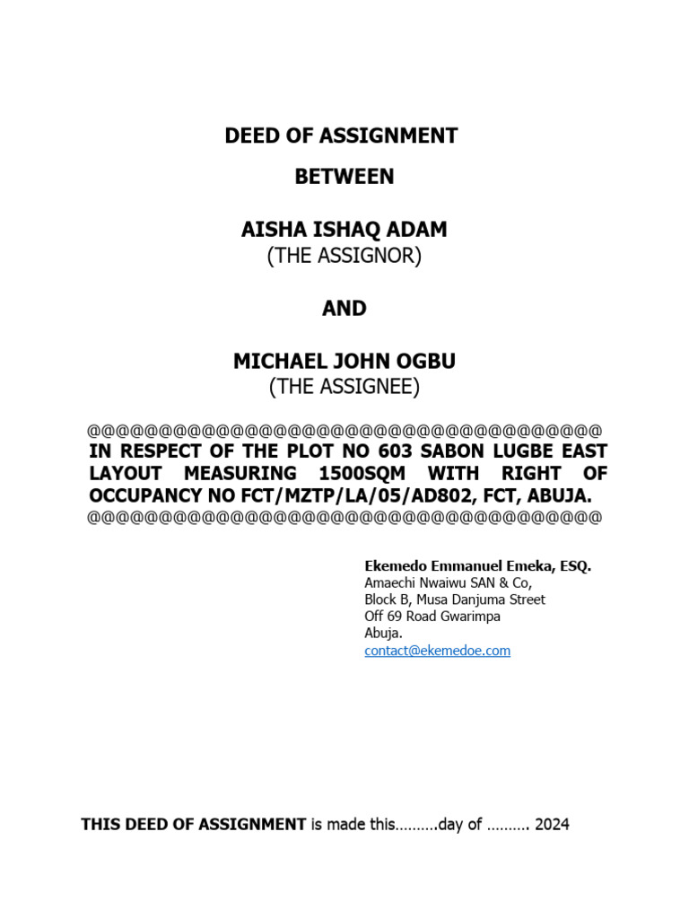 MR Michael Ogbu - Deed of Assignment | PDF | Assignment (Law ...