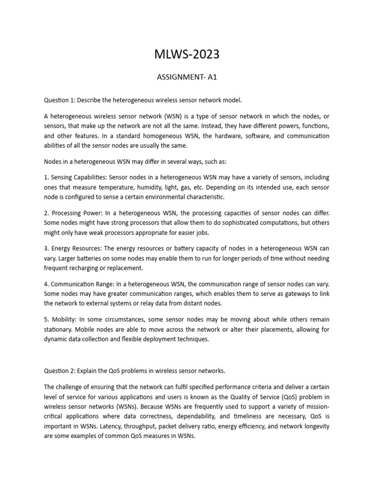MLWS Assignment 1 | PDF | Wireless Sensor Network | Computer Network