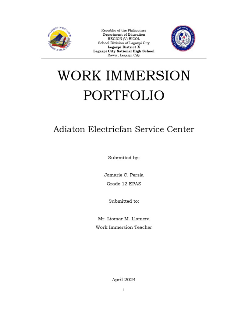 Work Immersion Portfolio by Jom | PDF