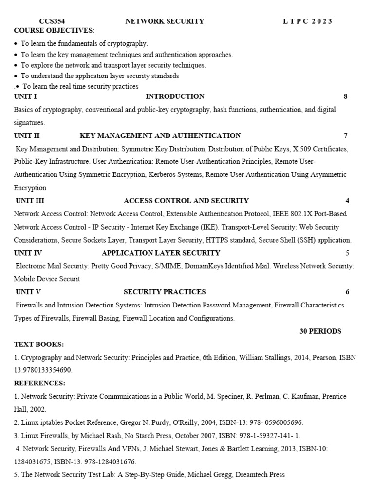 Network Security Syllabus | PDF | Computer Network | Public Key Cryptography