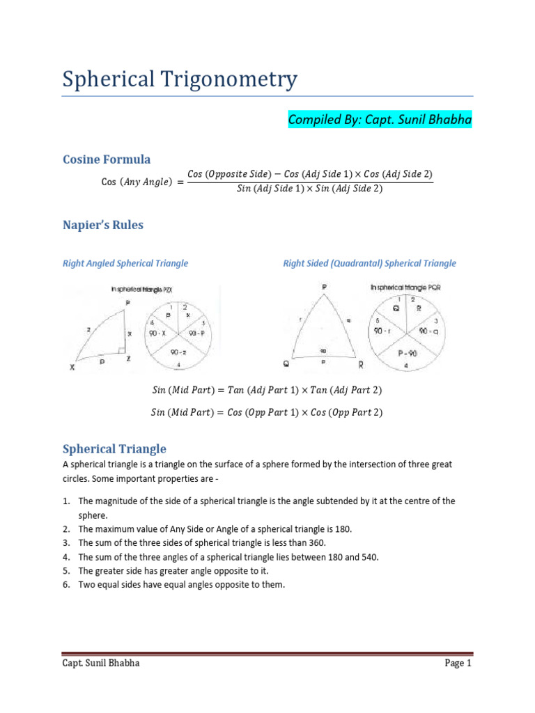 Spherical Trigonometry Problems | PDF