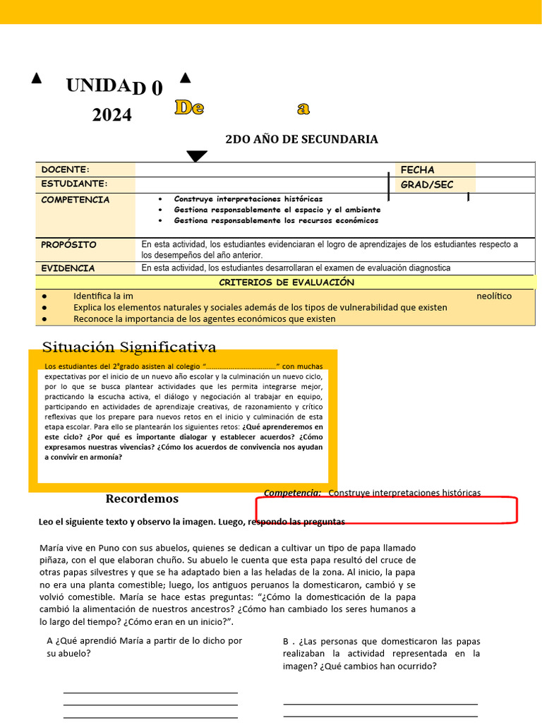 Ficha de Actividad CCSS 2°-Evaluacion Diagnostica | PDF | Evaluación | Neolítico