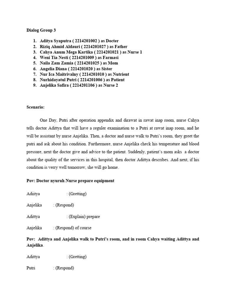 Dialog Group 3 English | PDF | Nursing | Medical Specialties