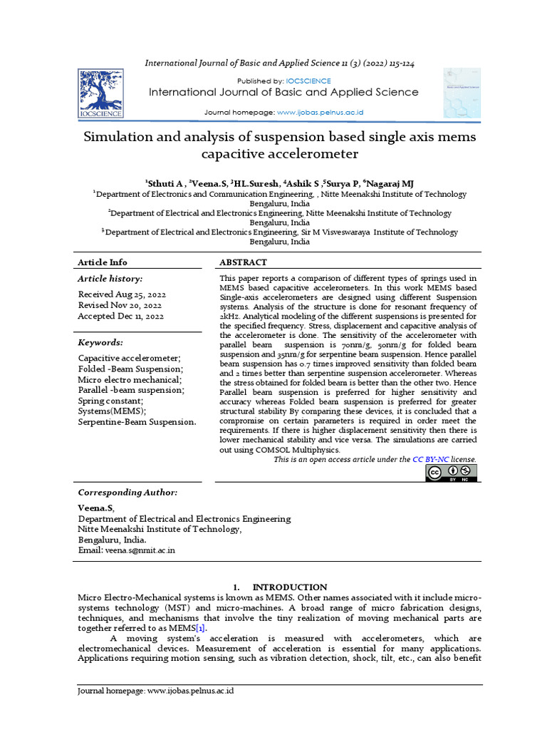Suspension Based Single Axis Mems Acclerometer | PDF | Accelerometer | Capacitance