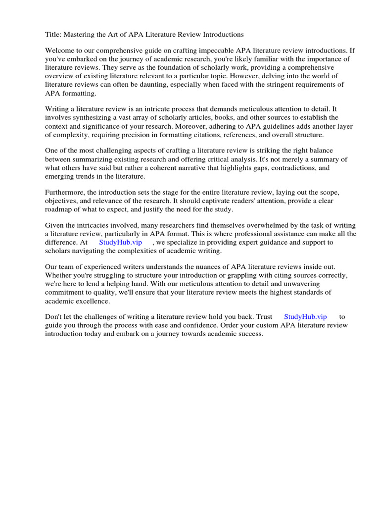 Apa Literature Review Introduction | PDF | Apa Style | Citation