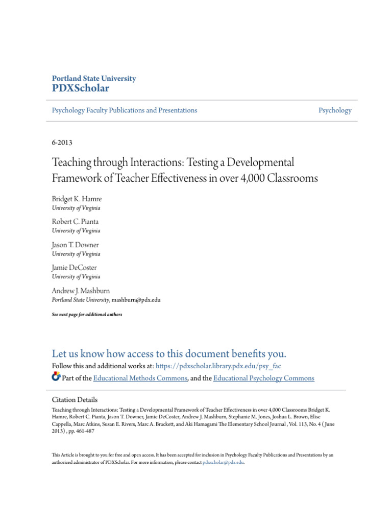 Teaching through Interactions_ Testing a Developmental Framework | PDF ...