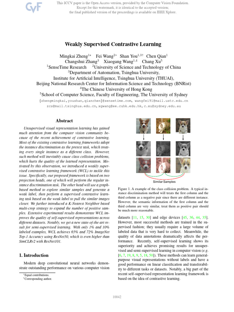 Weakly Supervised Contrastive Learning | PDF | Computer Vision | Sampling (Statistics)