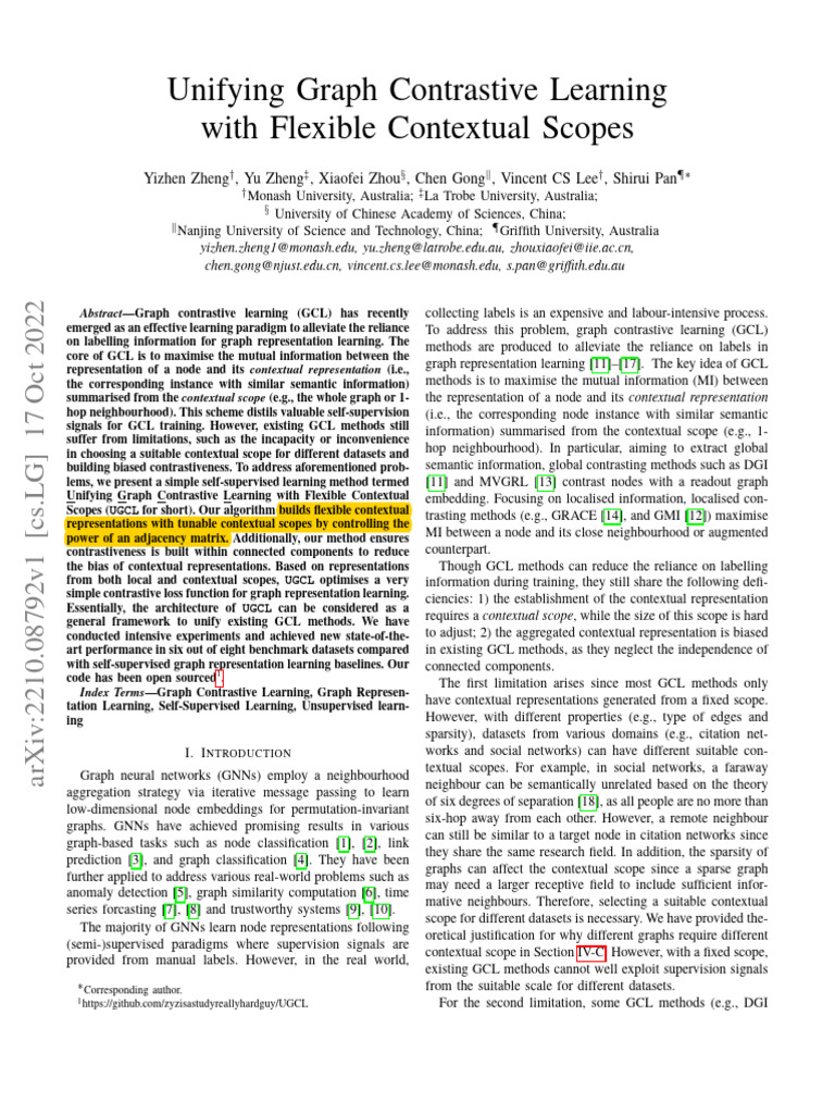 Unifying Graph Contrastive Learning With Flexible Contextual Scopes | PDF | Combinatorics ...
