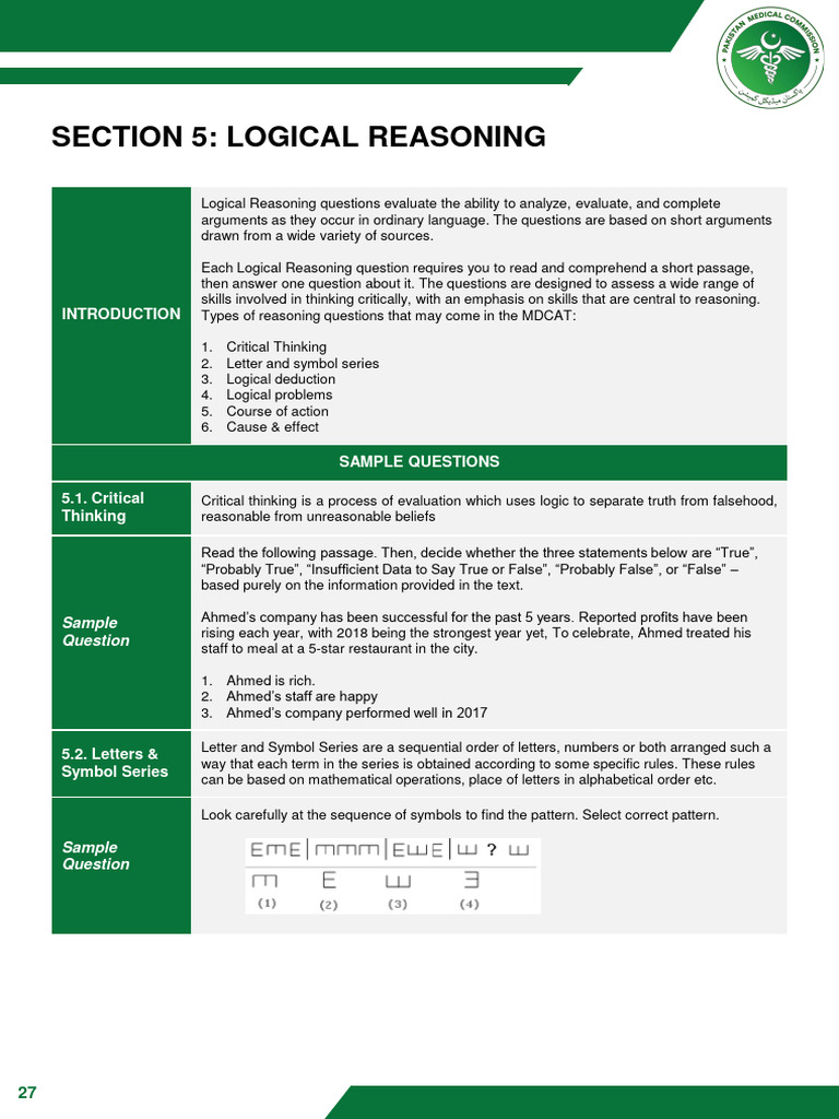 Mdcat Curriculum 2022 Logic Syllabus Pdf Logic Reason