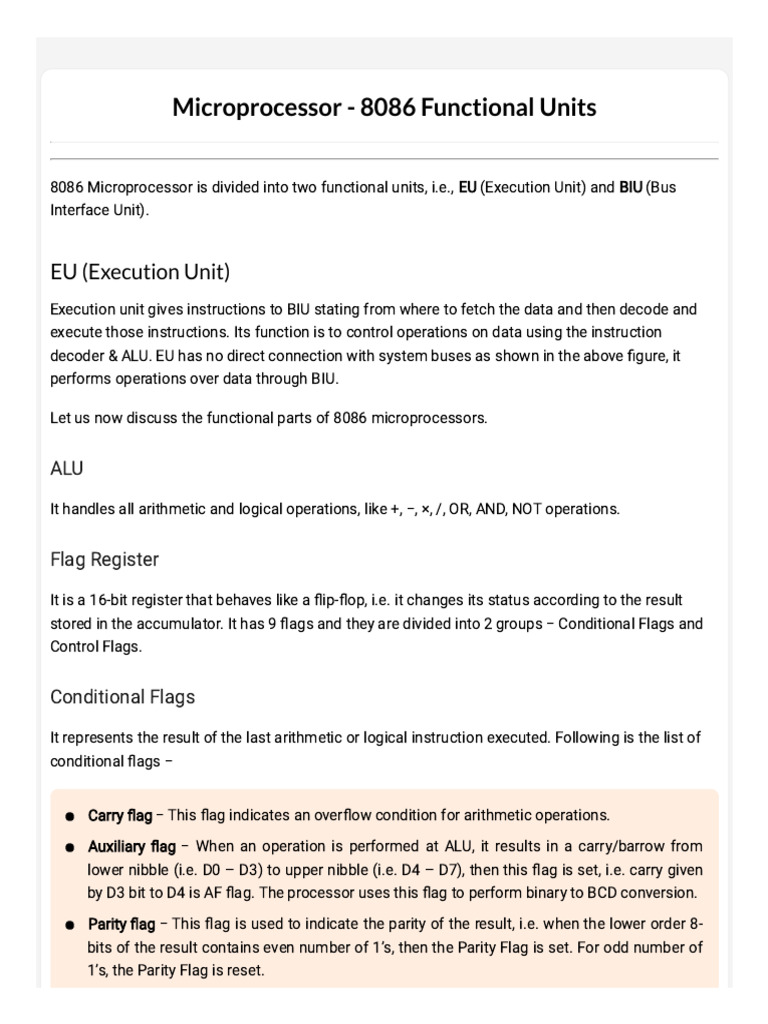8086 Microprocessor Functional Units | PDF | Central Processing Unit | Computer Data
