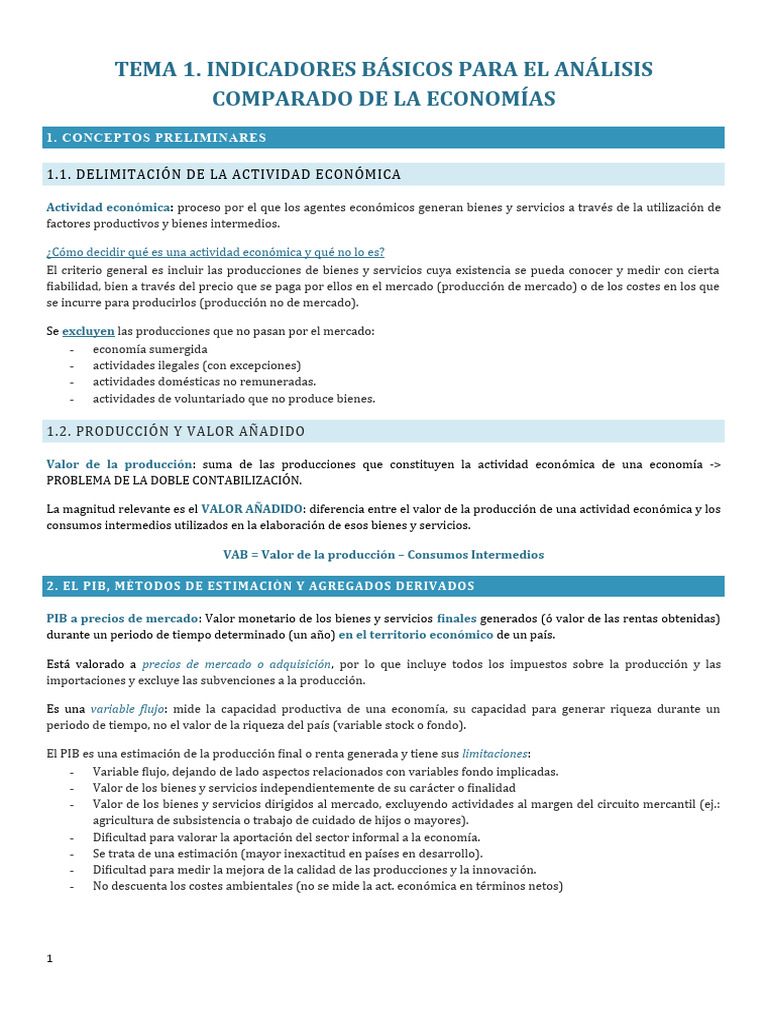 Tema 1. Indicadores Básicos para El Análisis Comparado de La Economías | PDF | Producto Interno ...