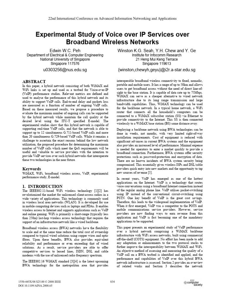 VoIP Performance in WiMAX-WiFi Networks | PDF | Computer Network ...