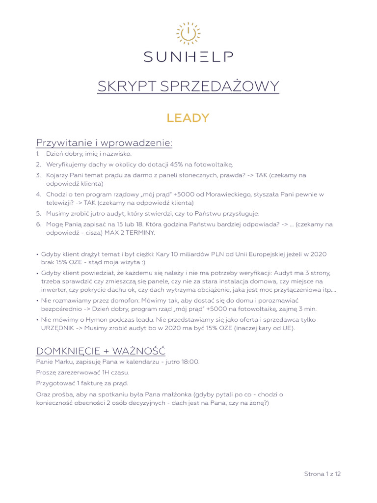 Skrypt Sprzedażowy | PDF