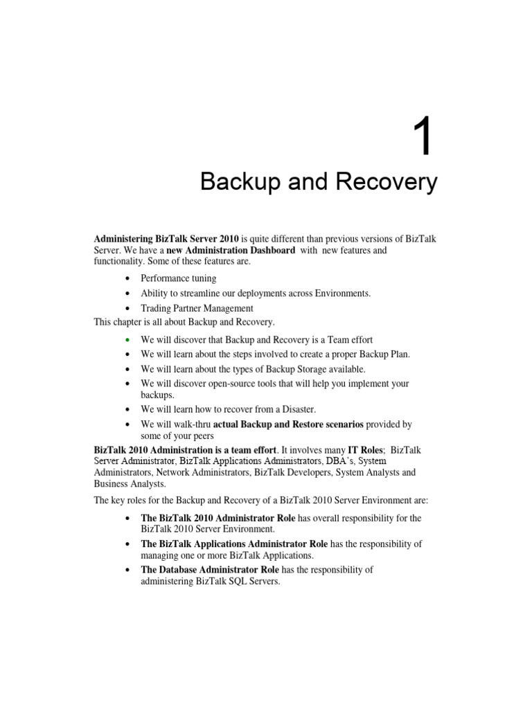 BizTalk 2010 Backup & Recovery Guide | PDF | Backup | Databases