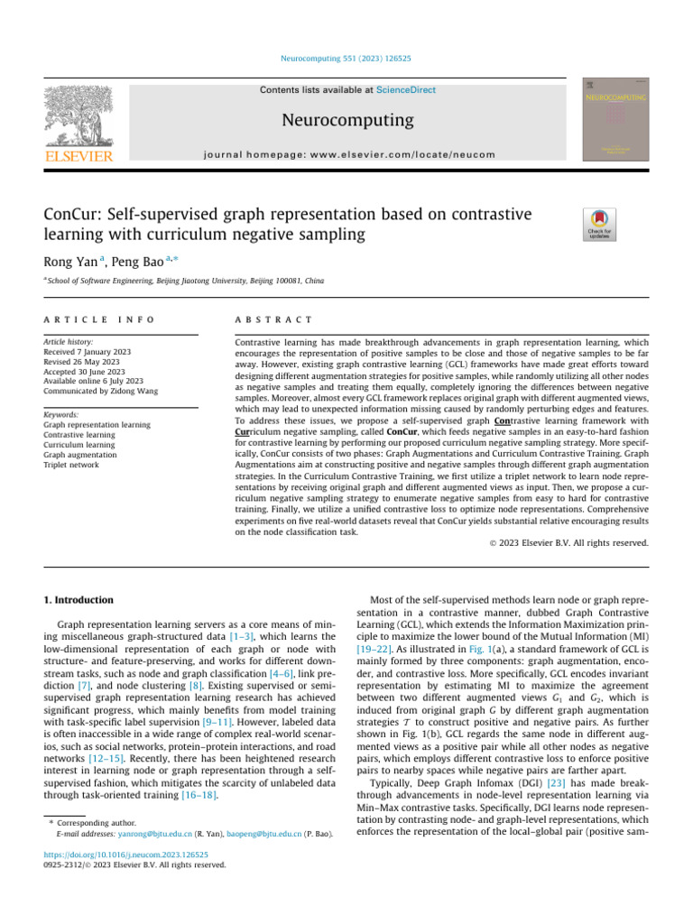 ConCur Self-Supervised Graph Representation Based On Contrastive ... ConCur Self-Supervised Graph Representation Based On Contrastive ...