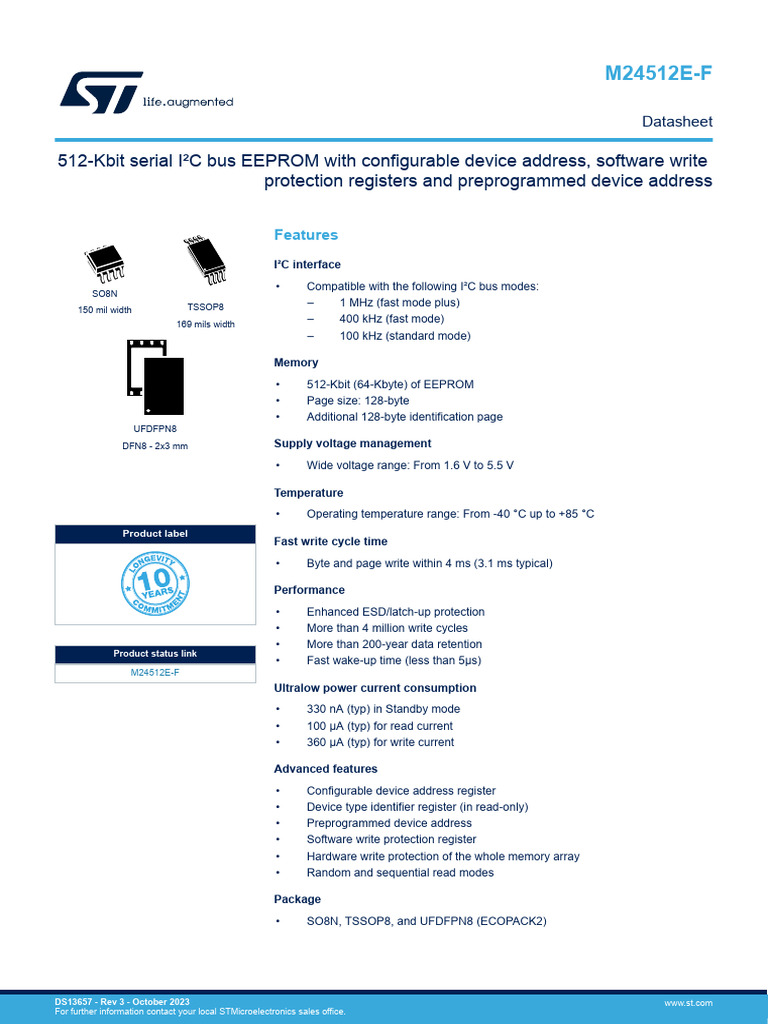 512-Kbit Serial I C Bus EEPROM With Configurable Device Address, Software Write Protection ...