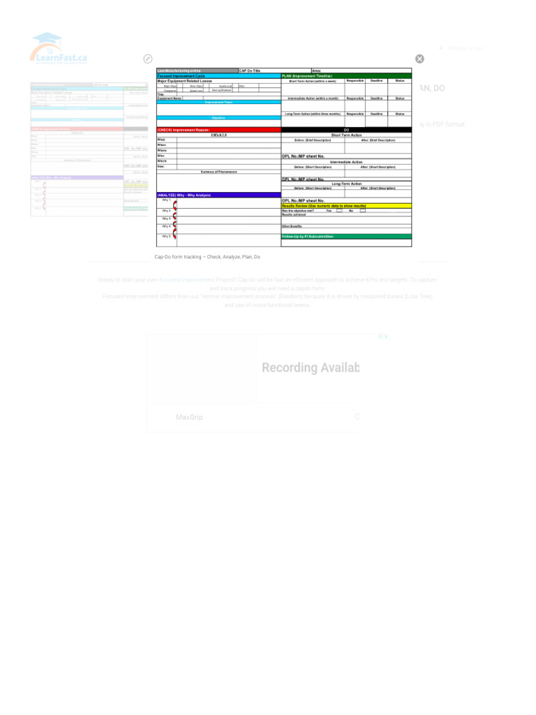 Cap-Do Form Tracking - Check, Analyze, Plan, Do - Affordable Online ...