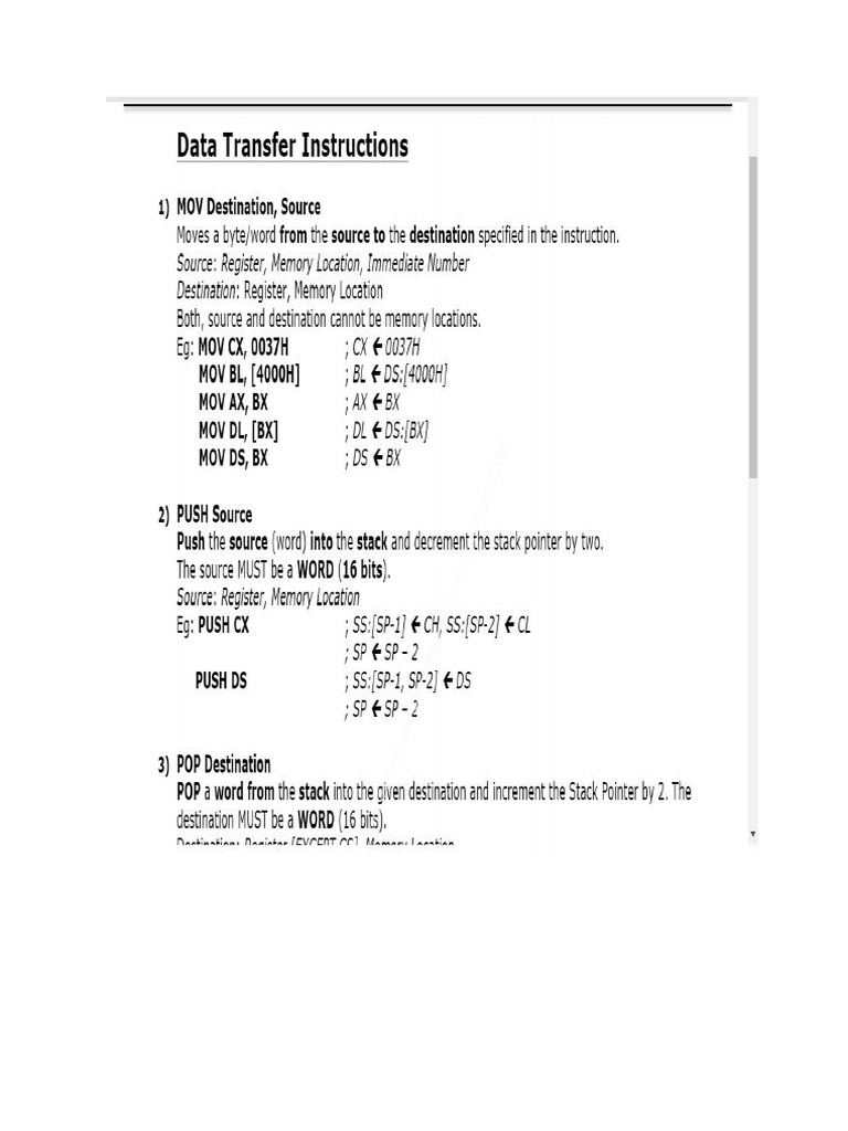 Instruction 1set of 8086 | PDF