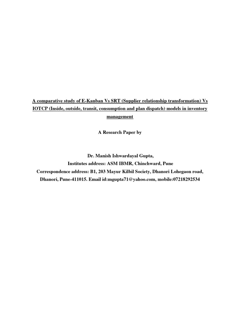 A Research Paper 1 For Incon Bymanish Gupta - Kanban | PDF | Business ...