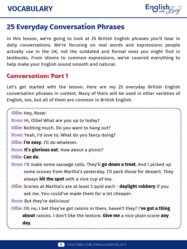 25 Everyday Conversation Phrases | PDF | English Language | Linguistics