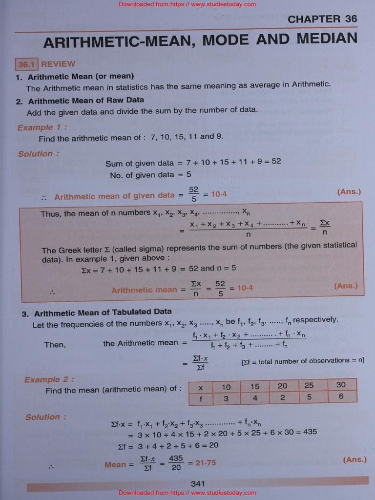 ICSE Class 8 Maths Chapter 36 Arithmetic Mean Mode and Median | PDF