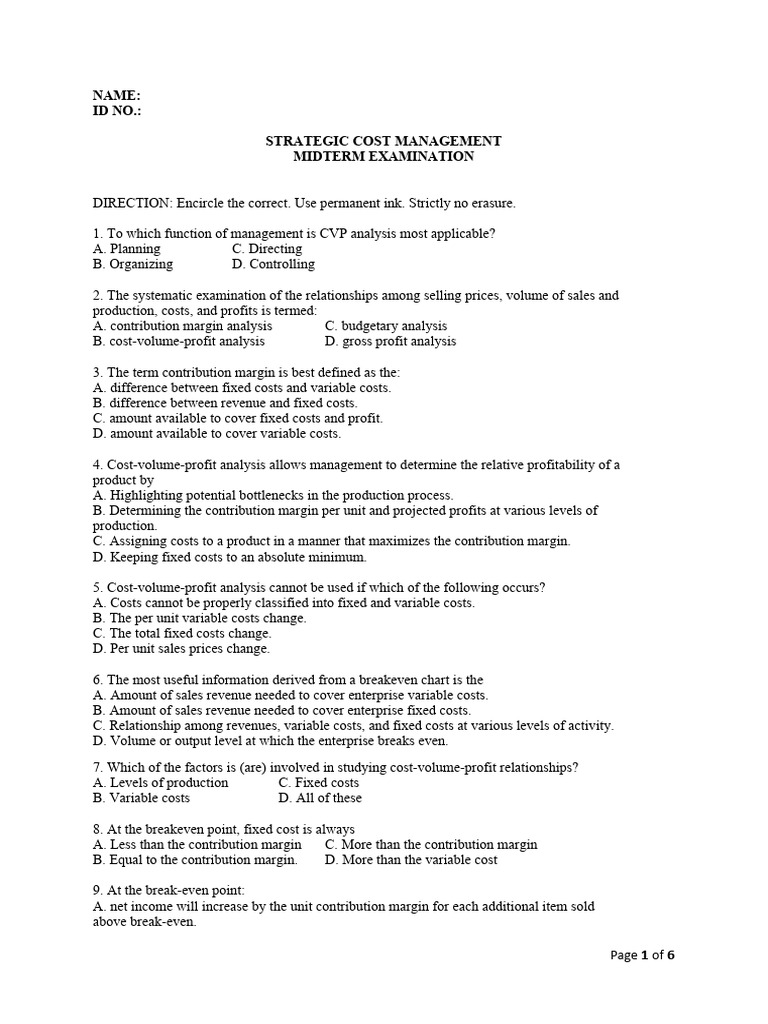 Strategic Cost Management Midterm Exam | PDF | Cost Of Goods Sold ...
