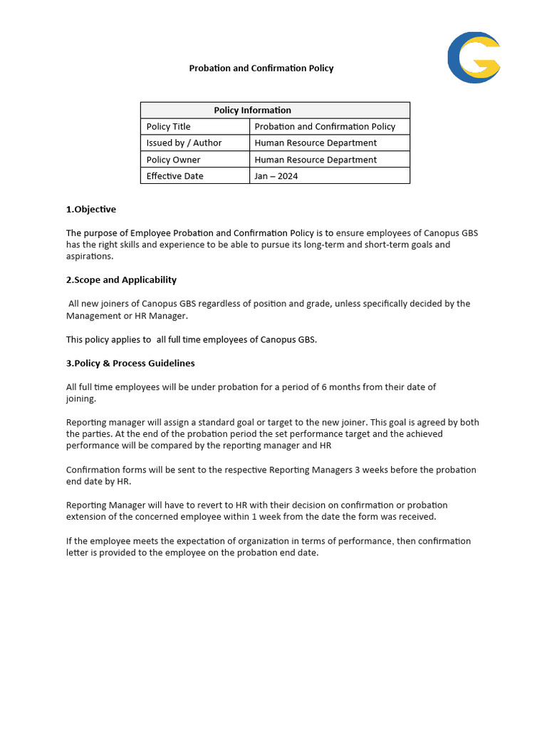 Probation and Confirmation Policy - Canopus | PDF | Employment | Policy