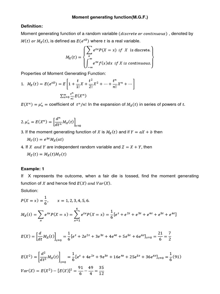 14 Moment Generating Function | PDF | Function (Mathematics) | Random ... 14 Moment Generating Function | PDF | Function (Mathematics) | Random ...