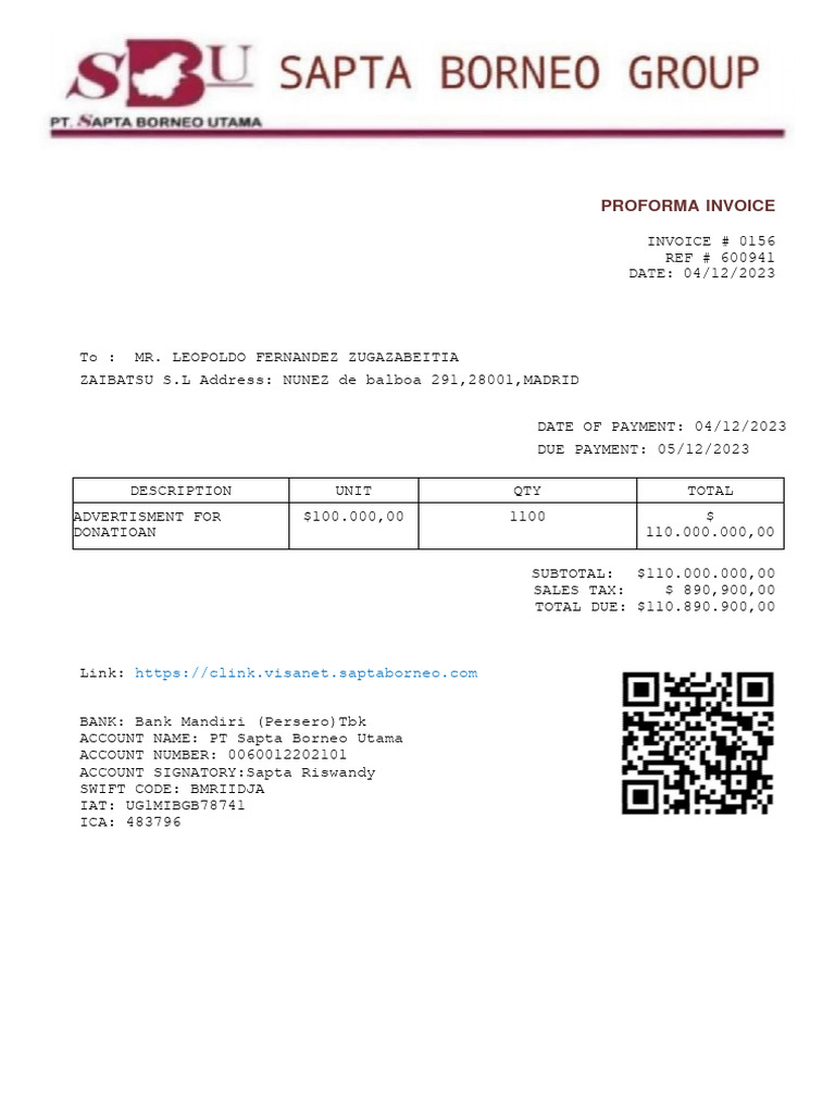Invoice 110M | PDF