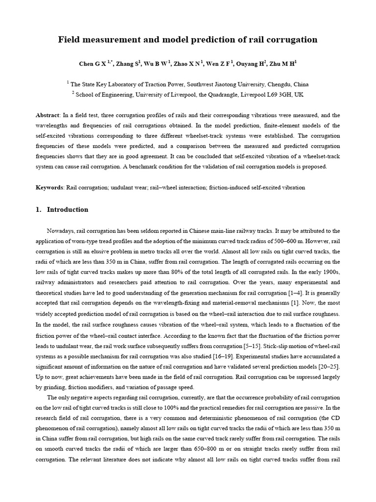 Field Measurement and Model Prediction of Rail Corrugation - Final ...