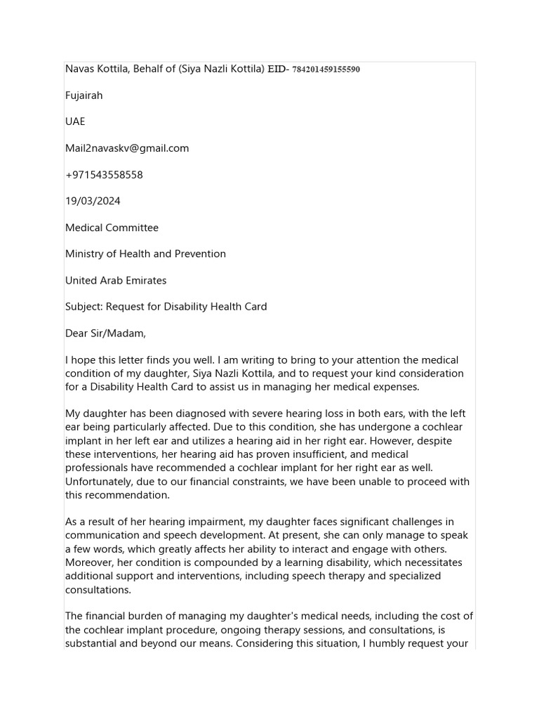 Request Letter | PDF | Hearing Loss | Disability