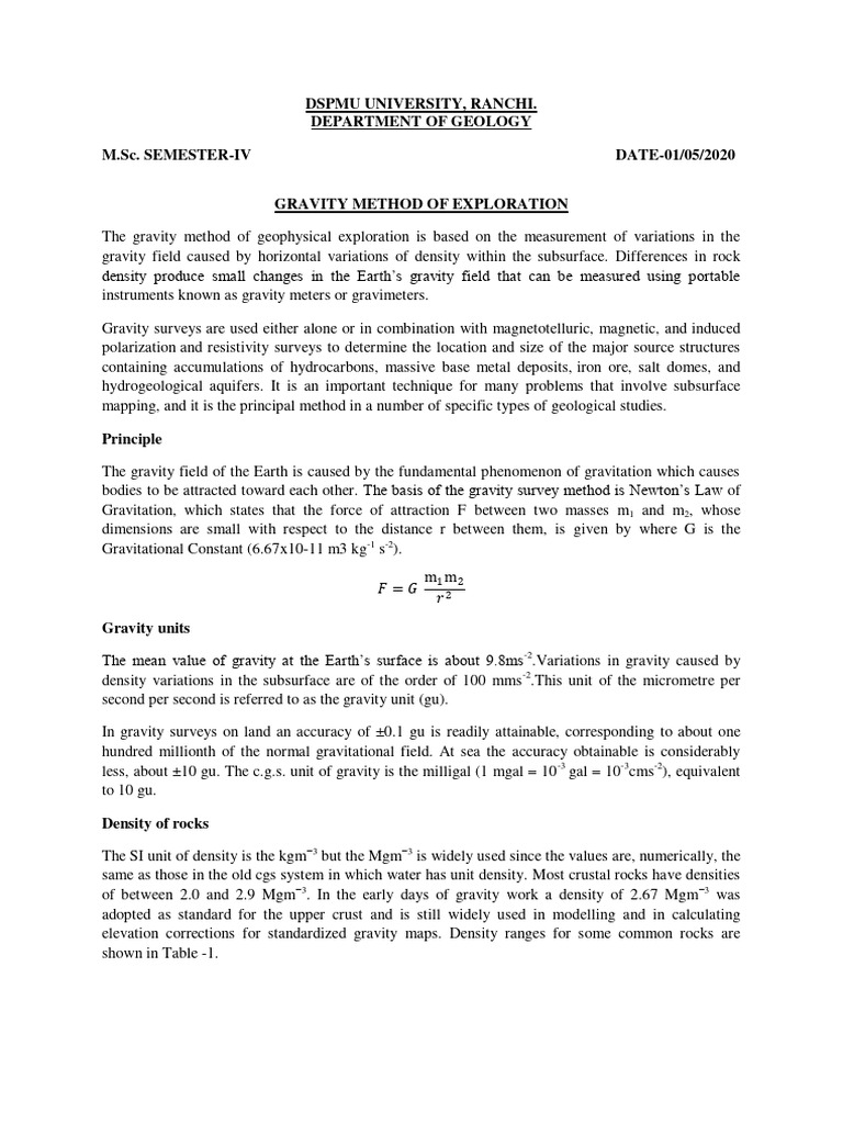 Gravity Method of Exploration | PDF | Metrology | Geophysics