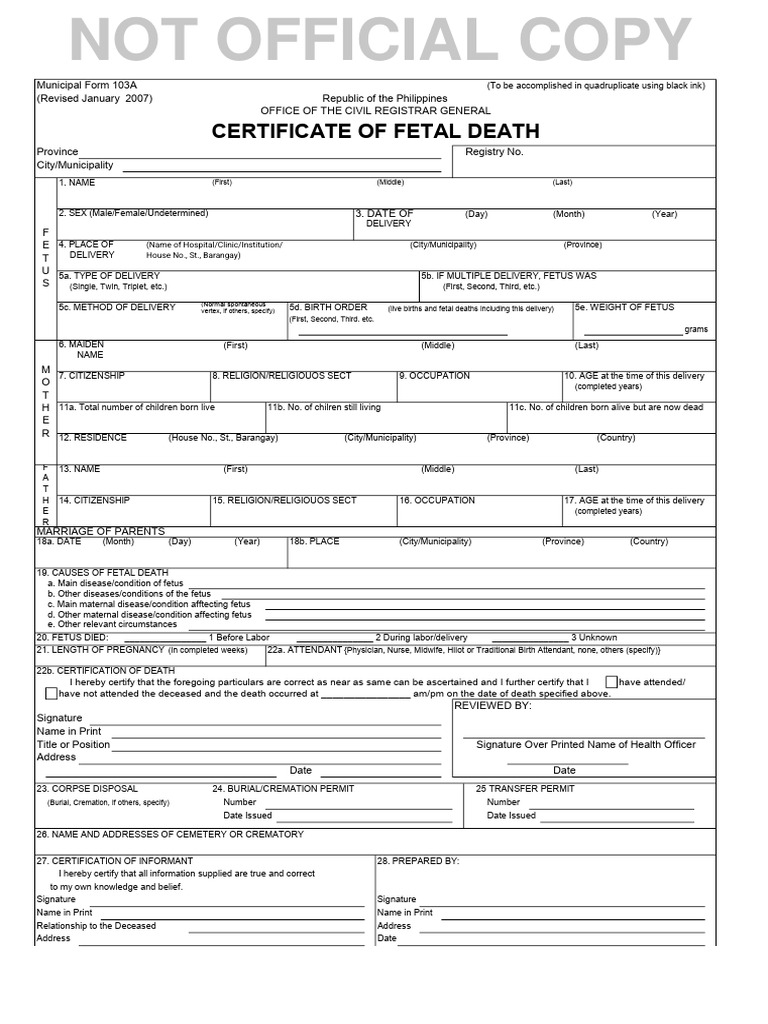 Certificate of Fetal Death (Municipal Form 103A) | PDF | Affidavit ...