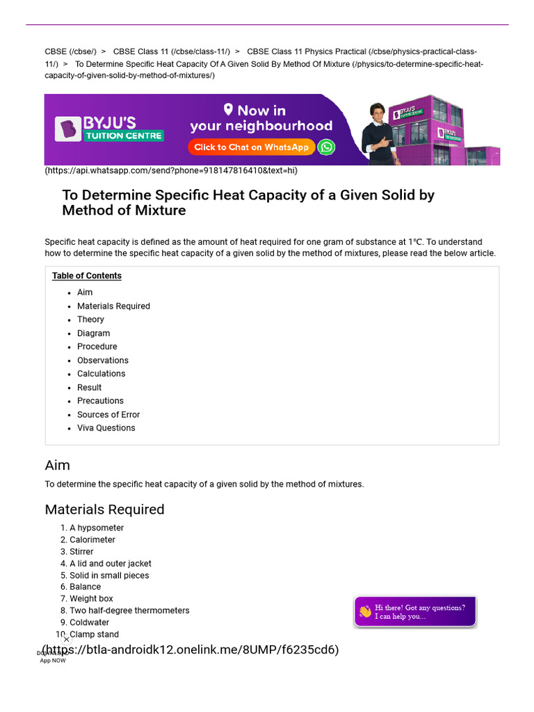 Specific Heat Capacity by Mixture Method | PDF | Heat | Quantity