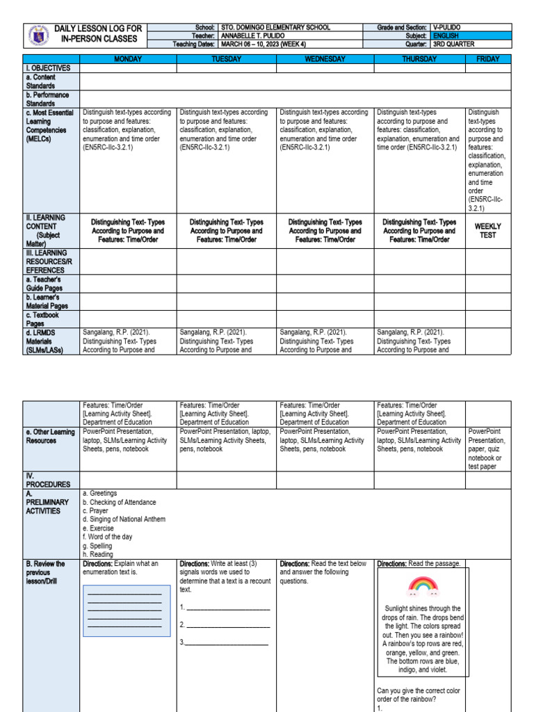G5 Q3W4 DLL ENGLISH MELCs | PDF | Word | Learning