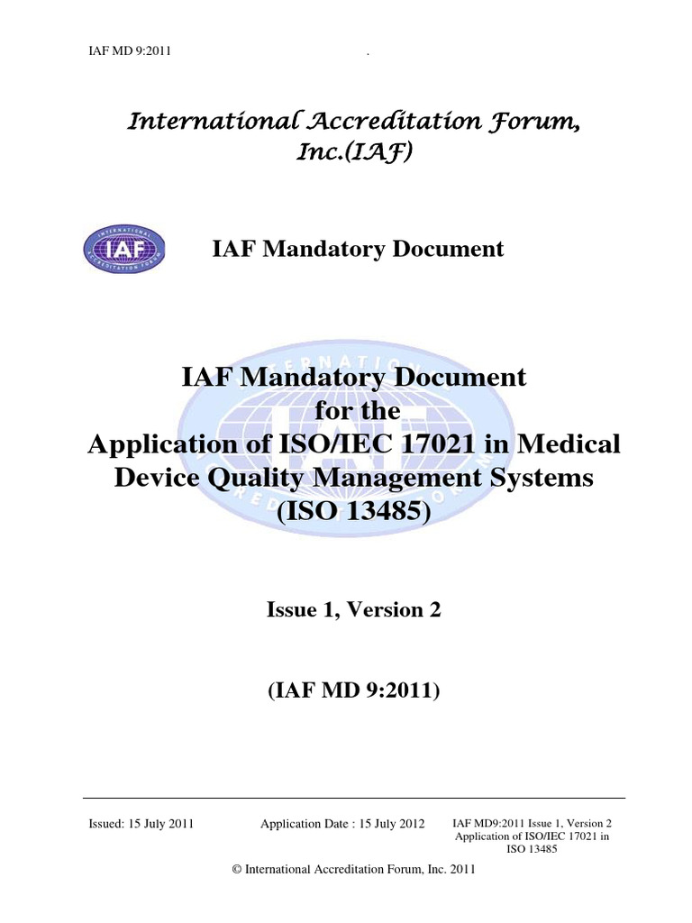 MD09 2011 Application of ISO 17021 in MD QMS | PDF | Medical Device | Quality Management System