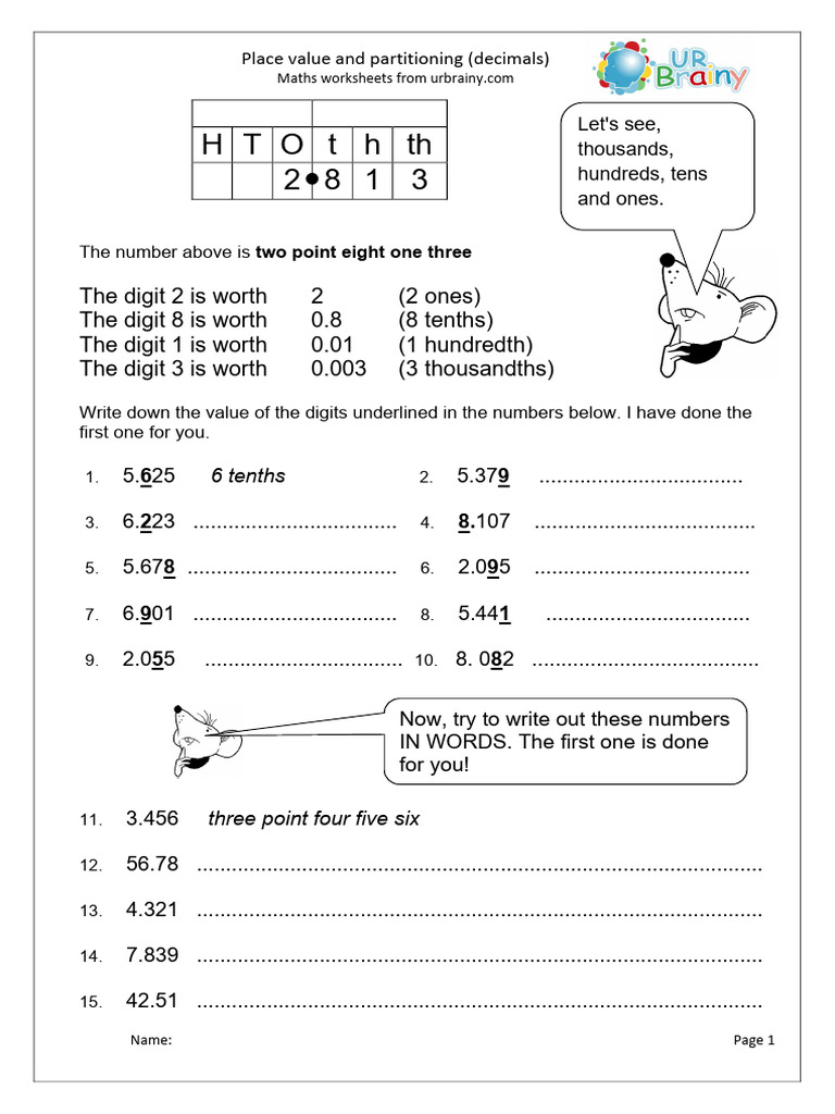 Decimal Place Value and Thousandths Questions | PDF | Numbers | Notation