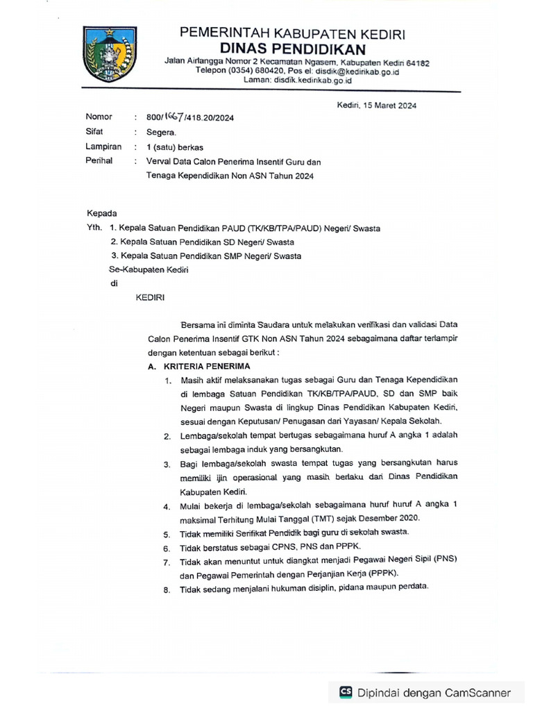 Surat Edaran Verval Paud, KB, TK, SD Dan SMP | PDF