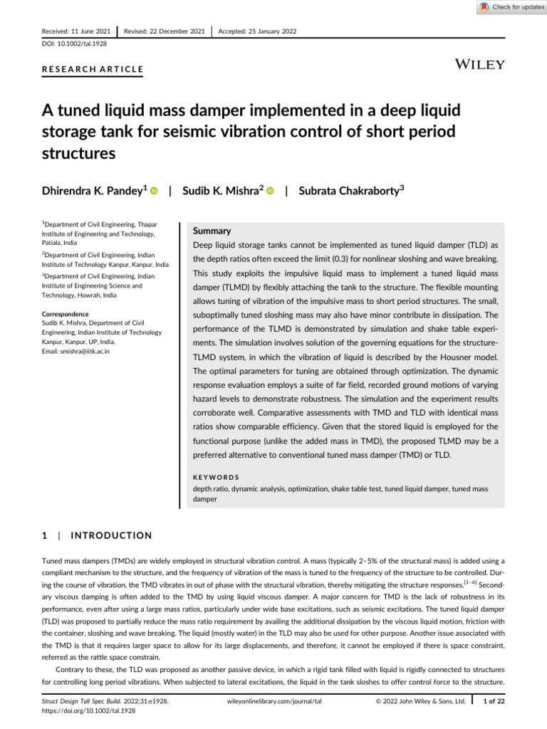 Structural Design Tall Build - 2022 - Pandey - A Tuned Liquid Mass ...