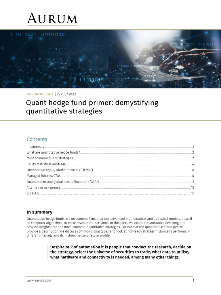 Quant Hedge Fund Primer - Demystifying Quantitative Strategies | PDF | Financial Risk | Hedge Fund